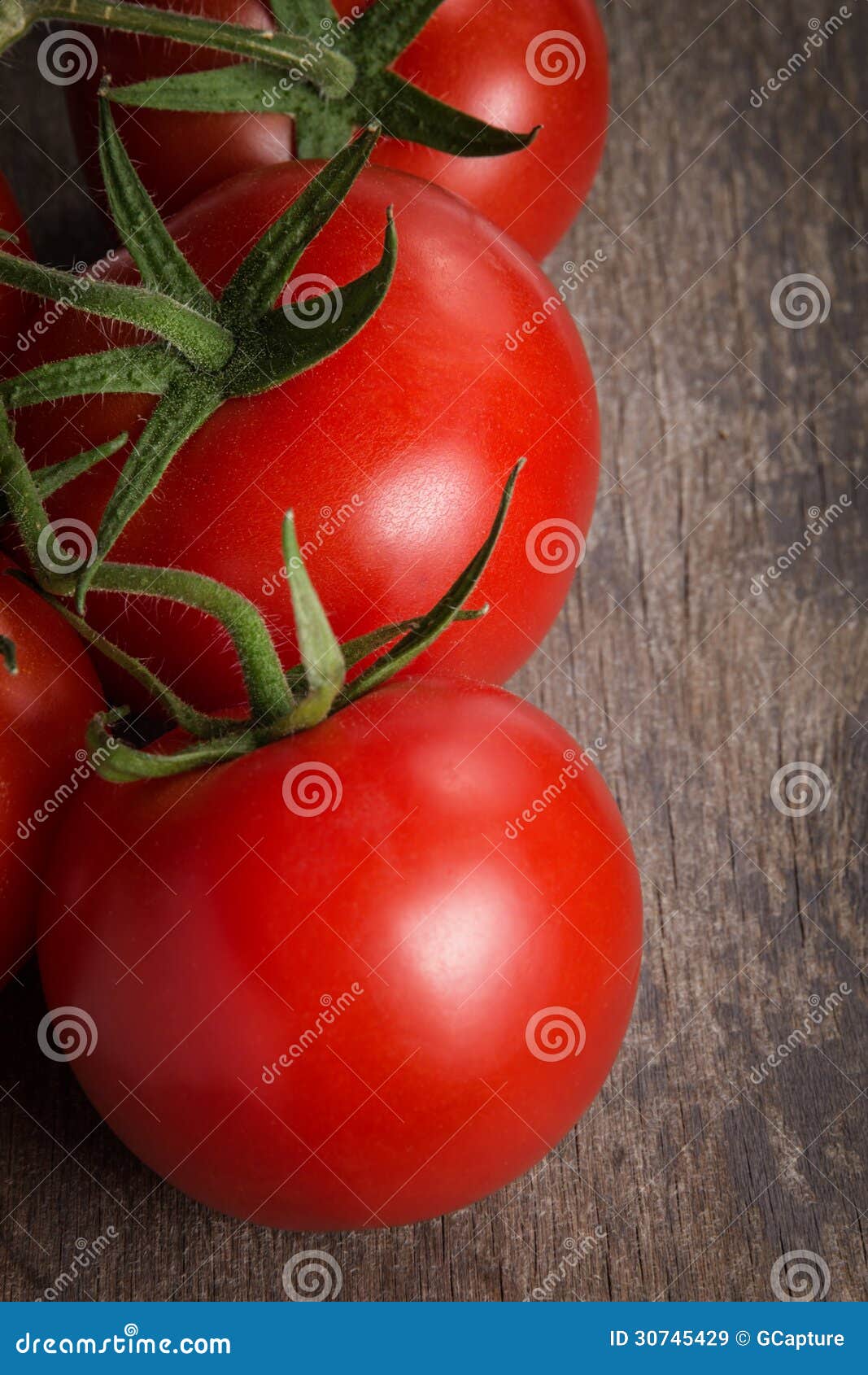 Tomates Em Um Ramo Na Tabela De Madeira Imagem de Stock - Imagem de ...