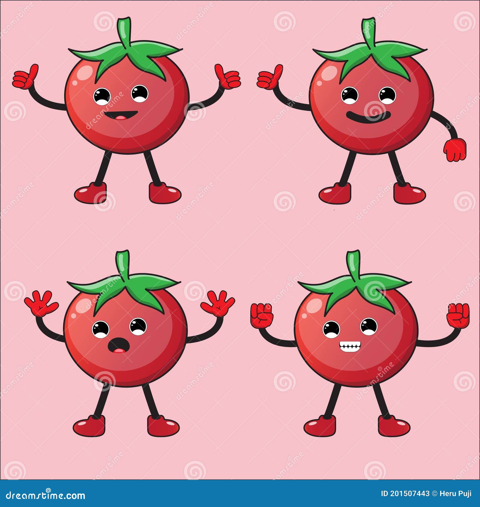 Cute Cartoon Red Tomato Set 1 Stock Vector - Illustration of delicious ...