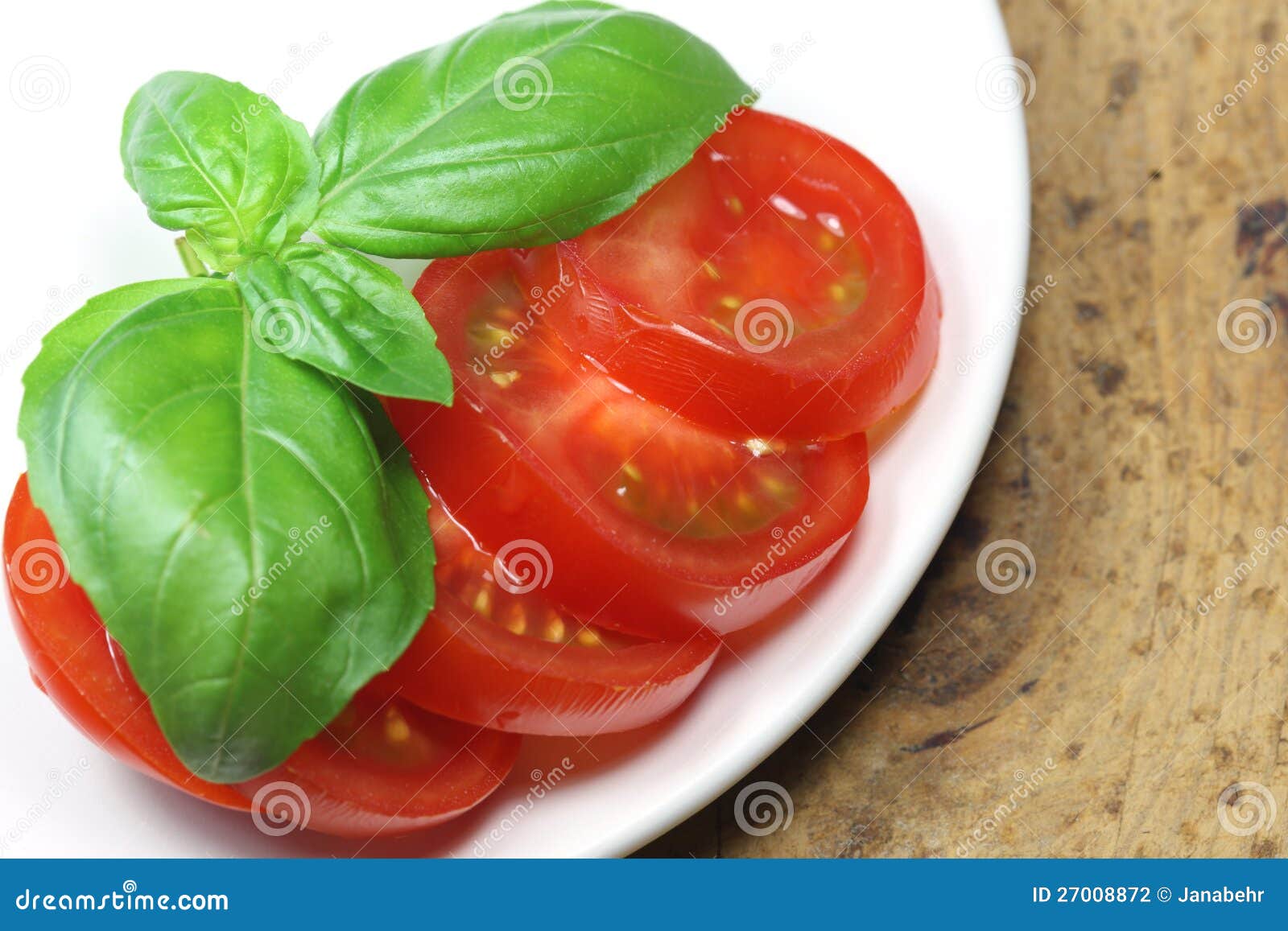 Tomato with basil stock photo. Image of refine, shape - 27008872