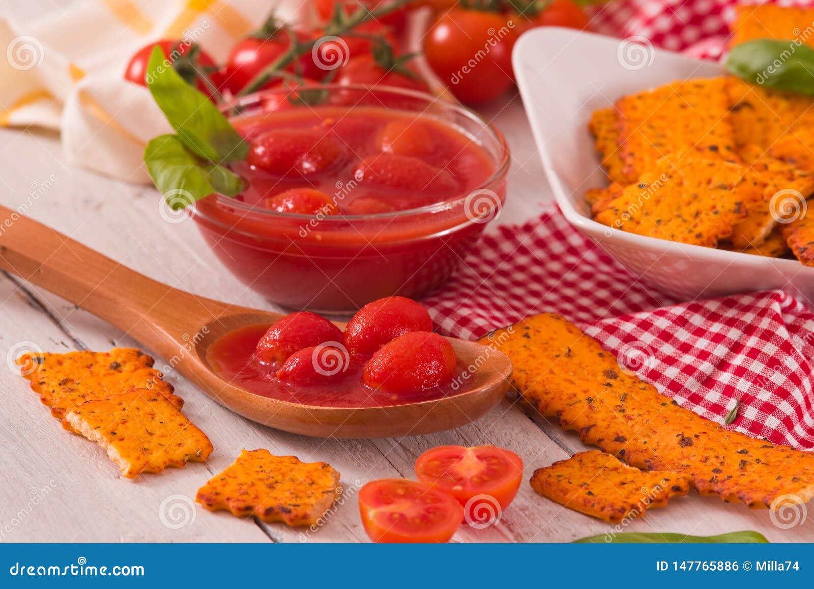 Tomato crackers. stock photo. Image of breakfast, dish - 147765886