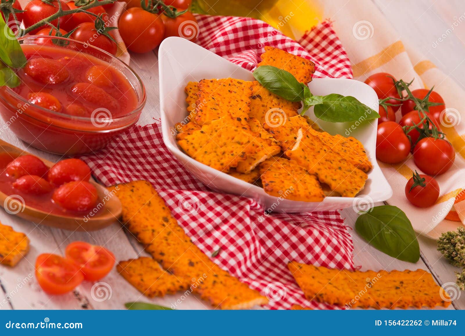 Tomato crackers. stock photo. Image of appetizer, brunch - 156422262