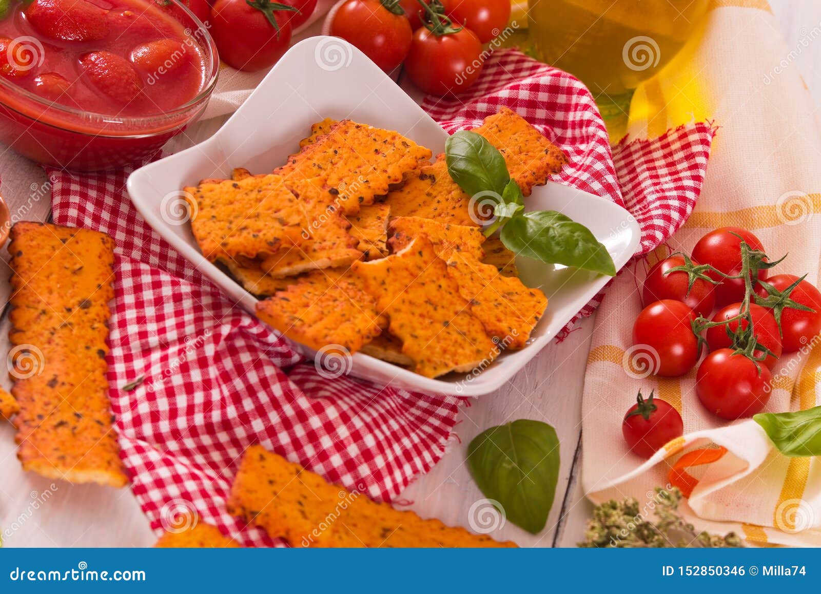Tomato crackers. stock photo. Image of crackers, buffet - 152850346