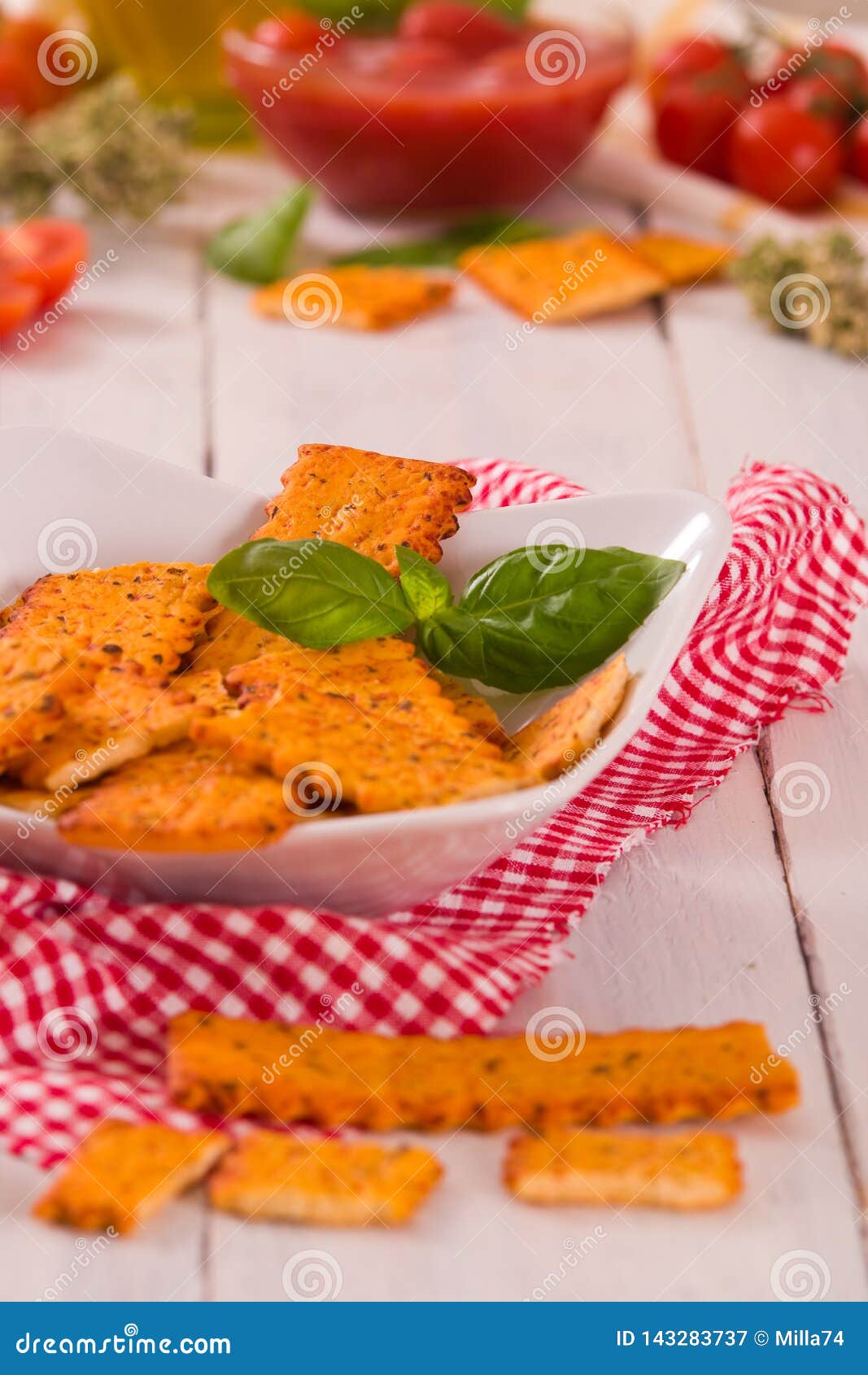 Tomato crackers. stock image. Image of biscuit, condiment - 143283737