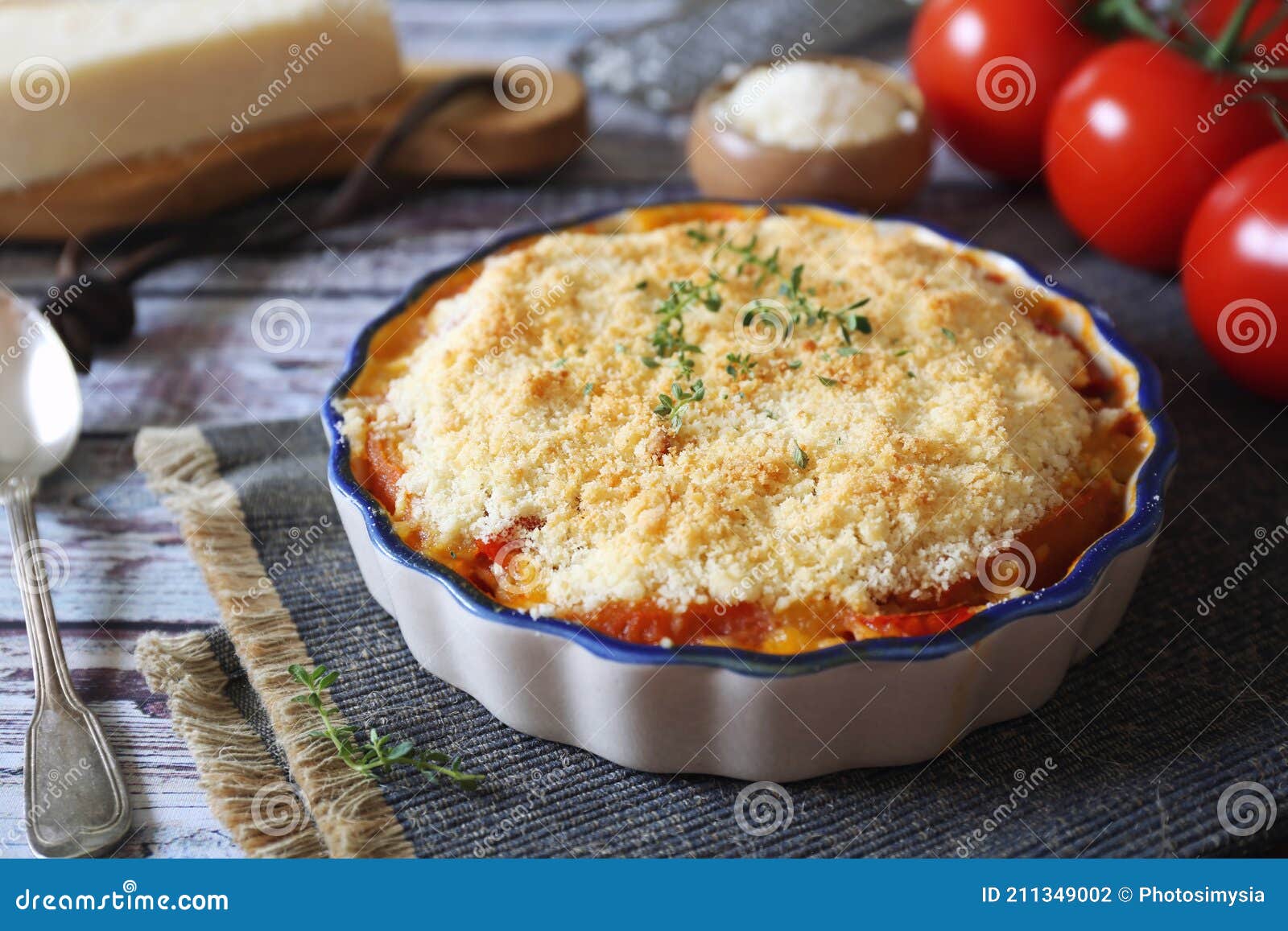 Tomato Crumble with Aromatic Herbs and Parmesan Cheese Stock Photo ...