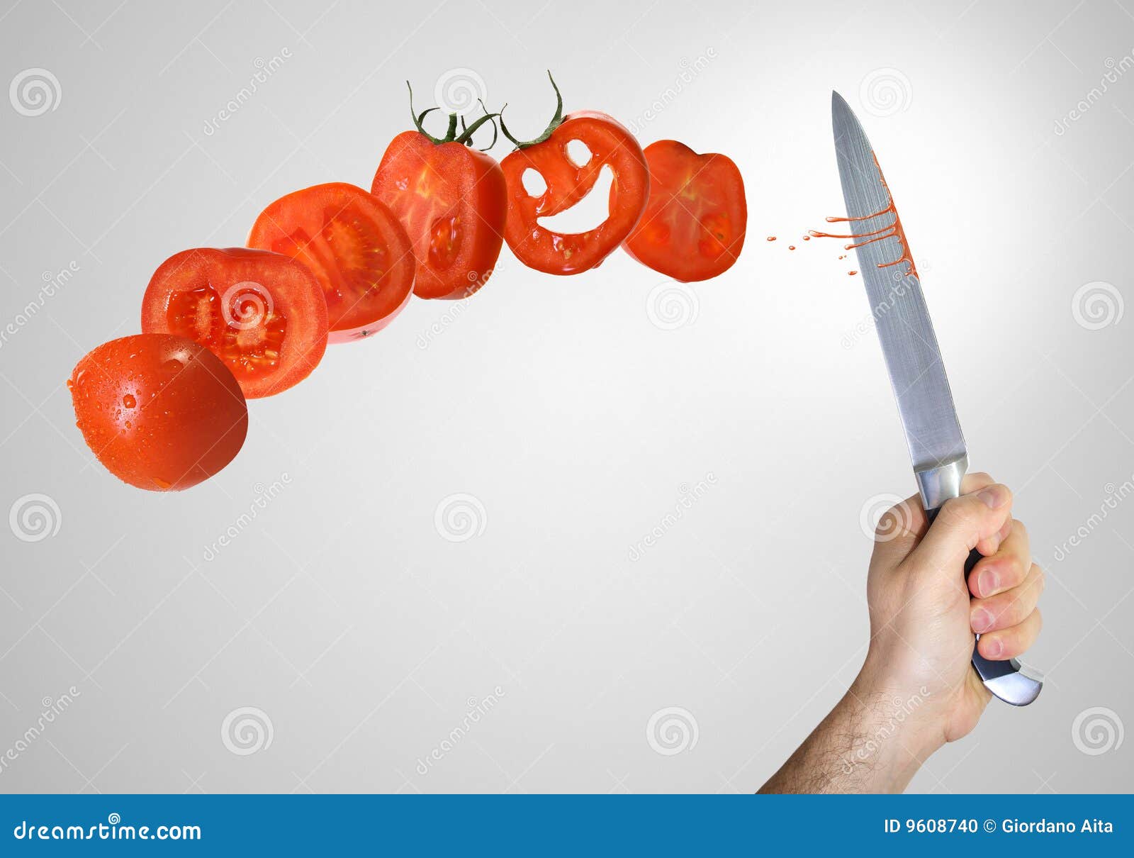 Tomato cut stock photo. Image of hand, smile, tomato, knife - 9608740