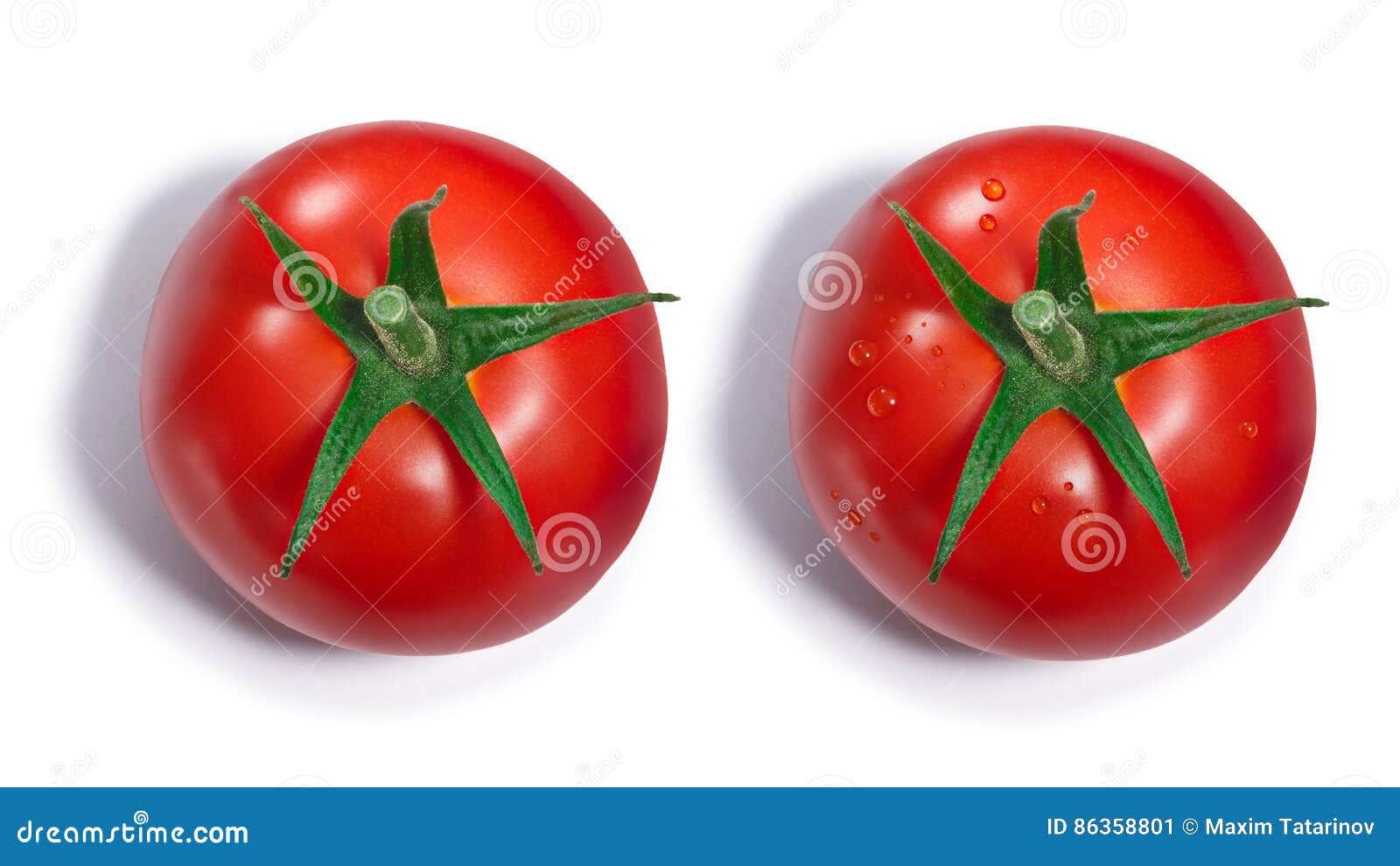 Tomato with and without Dewdrops, Top View, Paths Stock Image - Image ...