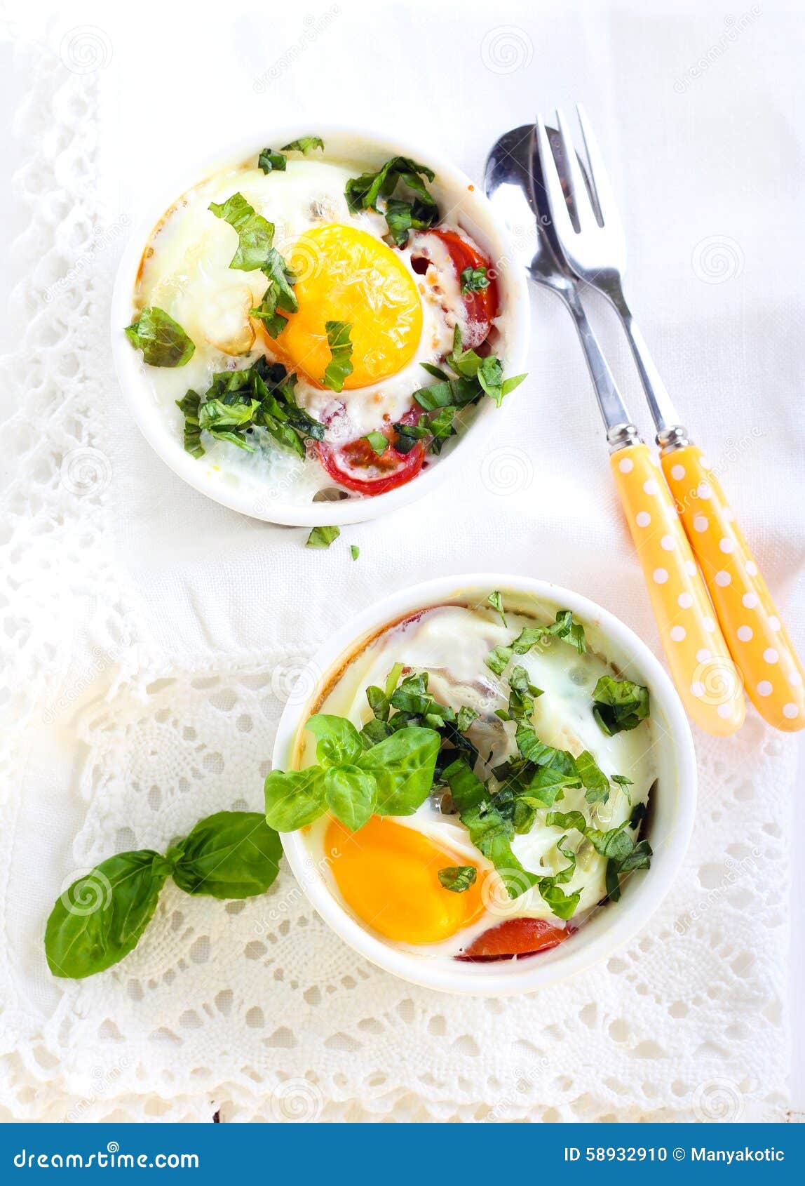 Tomato and egg bake stock photo. Image of basil, brunch - 58932910
