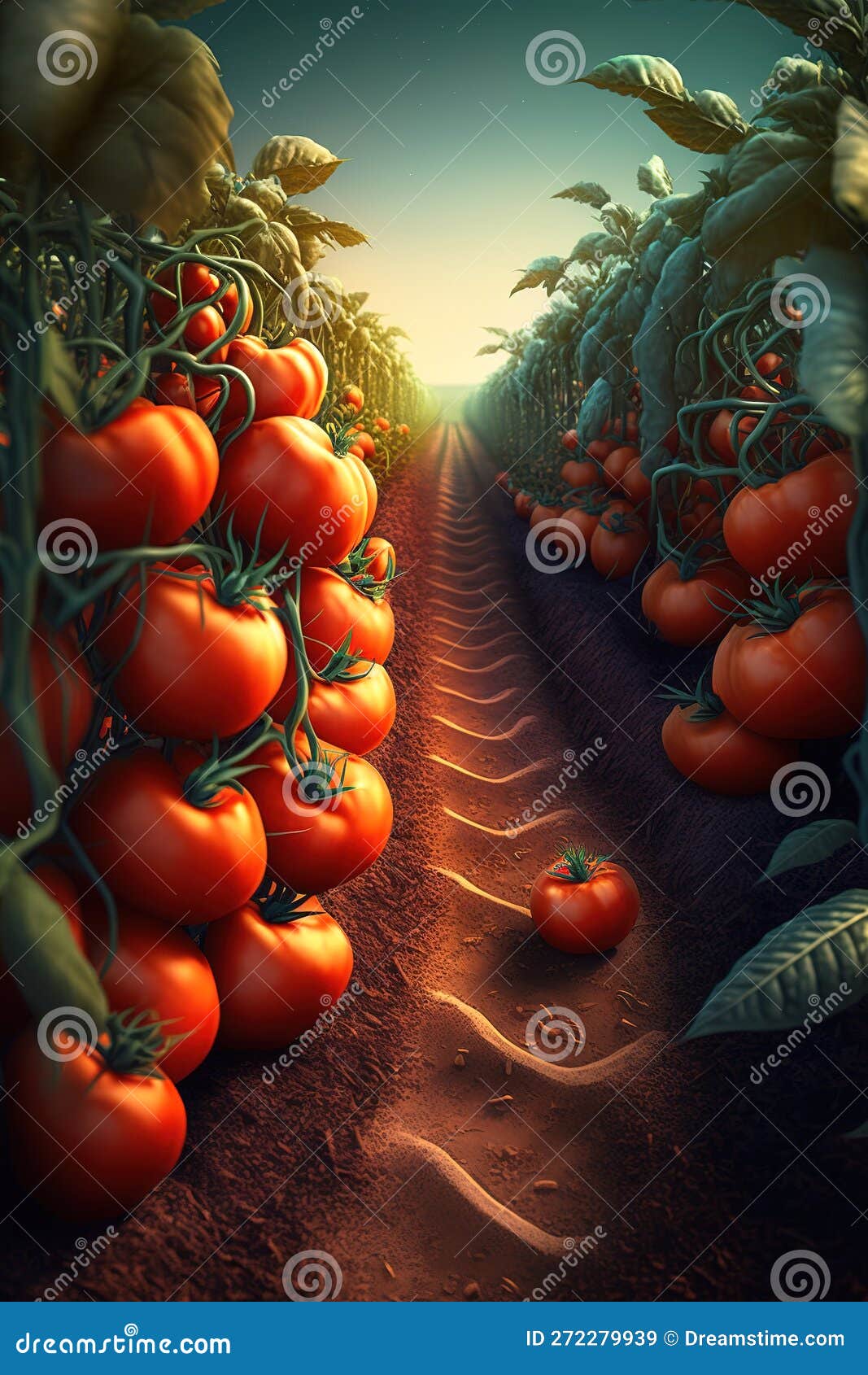 Tomato Farm Row on Agricultural Farm. Stock Illustration - Illustration ...