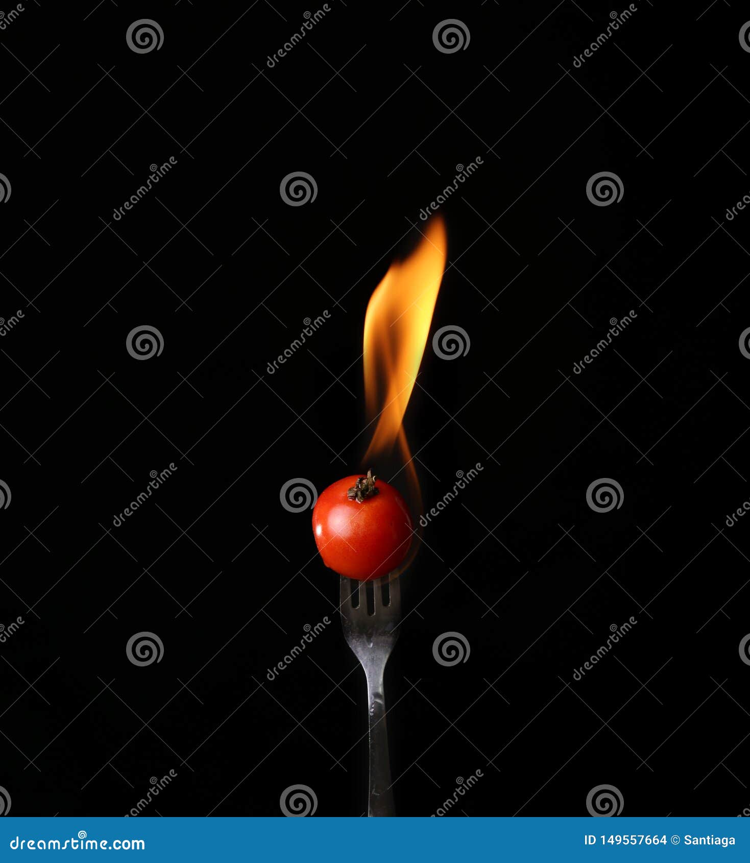 Tomato on Fire with Blue Flames Isolated on Black Background Stock ...