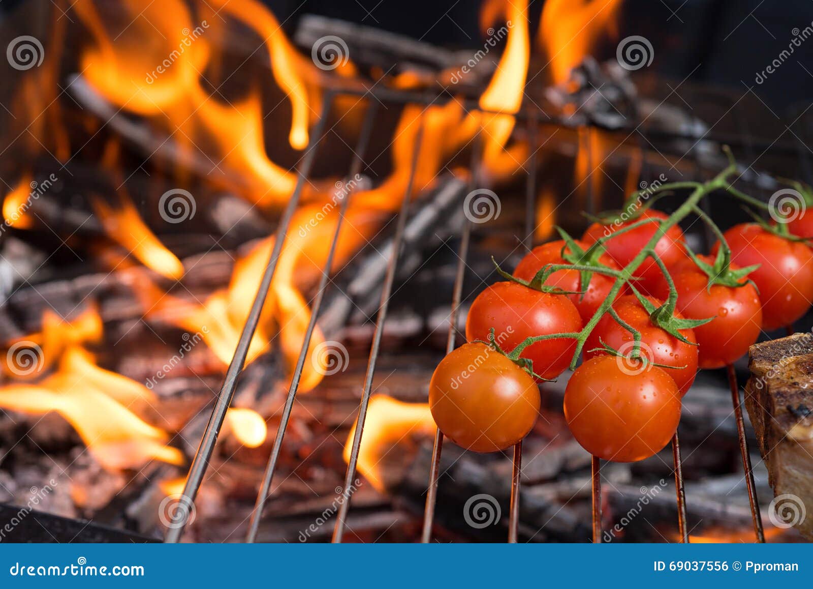 Tomato on Flaming BBQ Grill Stock Photo - Image of herb, gourmet: 69037556
