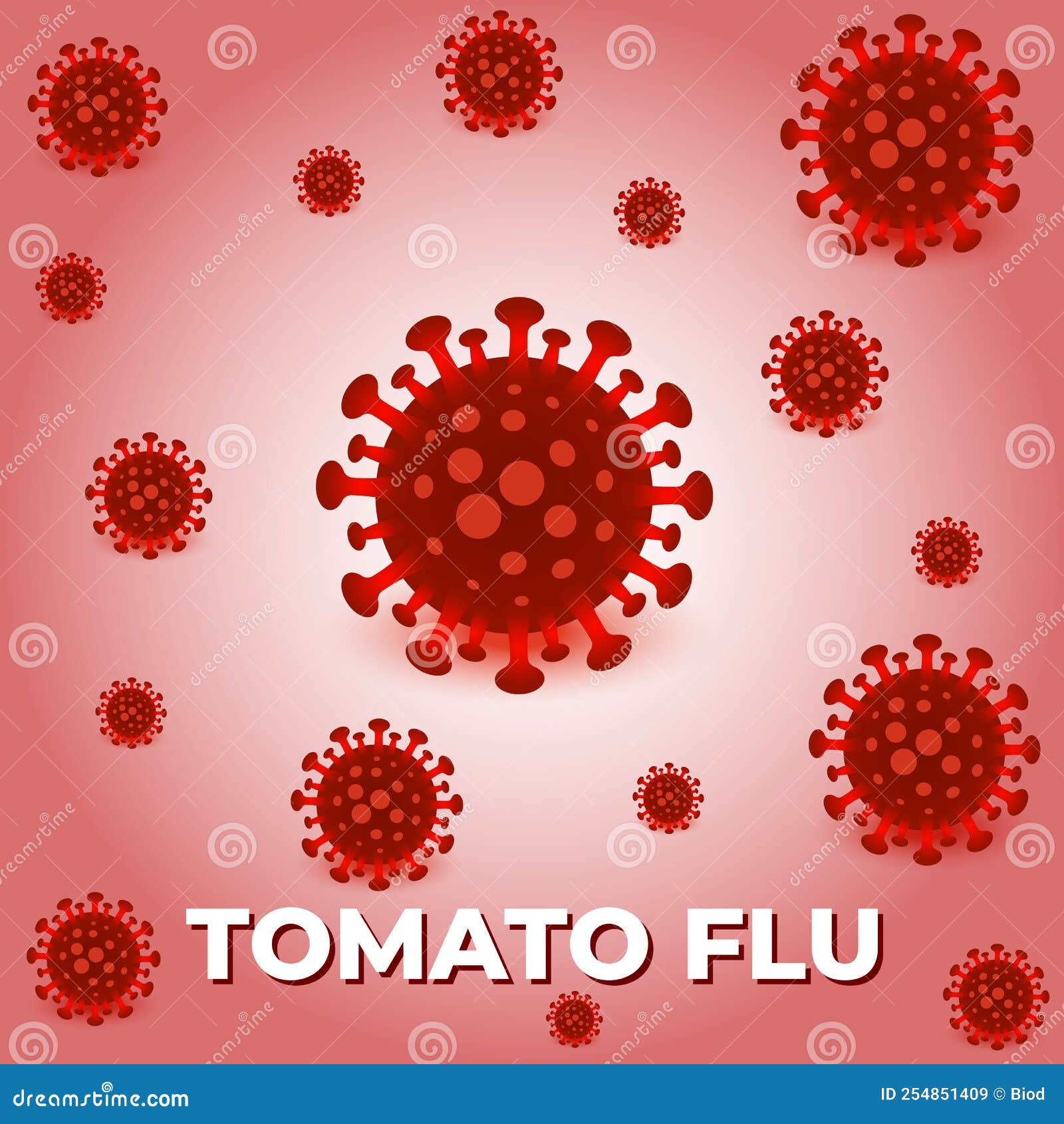 Tomato Flu Virus Cells on Red Science Background. Stock Vector ...