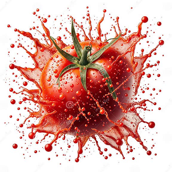 A Tomato is Freshly Splashed with Juice, Creating a Dynamic Explosion ...
