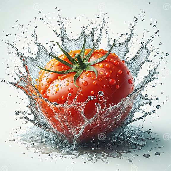 A Tomato is Freshly Splashed with Juice, Creating a Dynamic Explosion ...