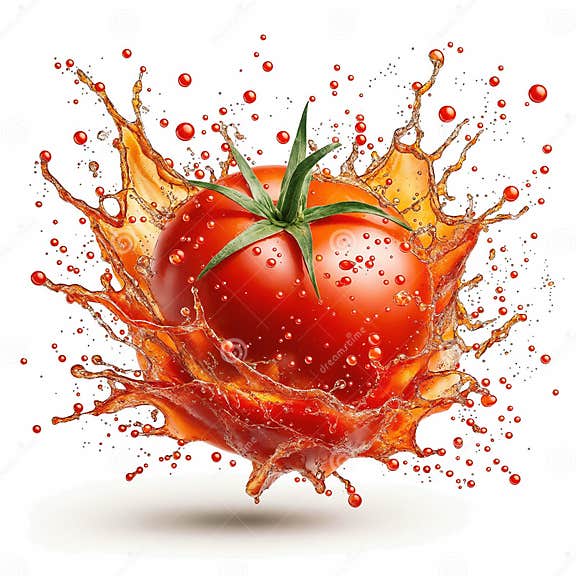 A Tomato is Freshly Splashed with Juice, Creating a Dynamic Explosion ...