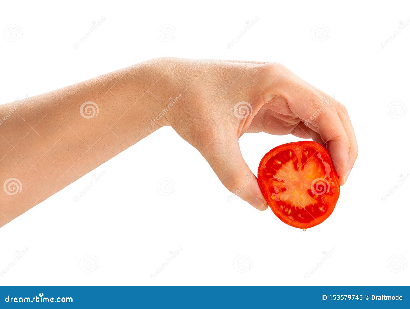Tomato in hand stock image. Image of tasty, slice, healthy - 153579745