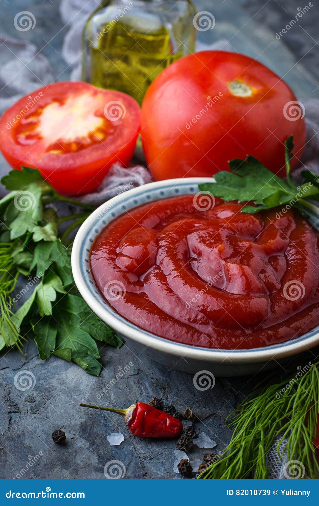 Tomato Ketchup Sauce on Concrete Background Stock Image - Image of grey ...