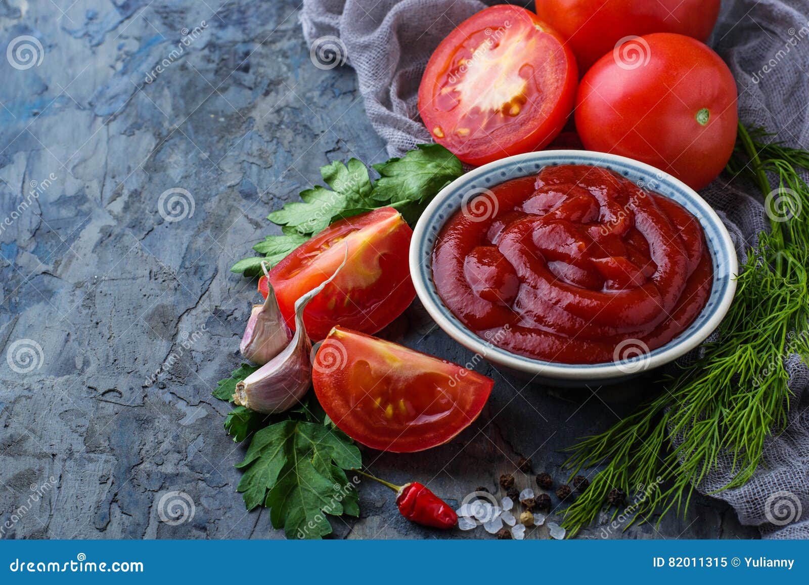 Tomato Ketchup Sauce on Concrete Background Stock Image - Image of bowl ...
