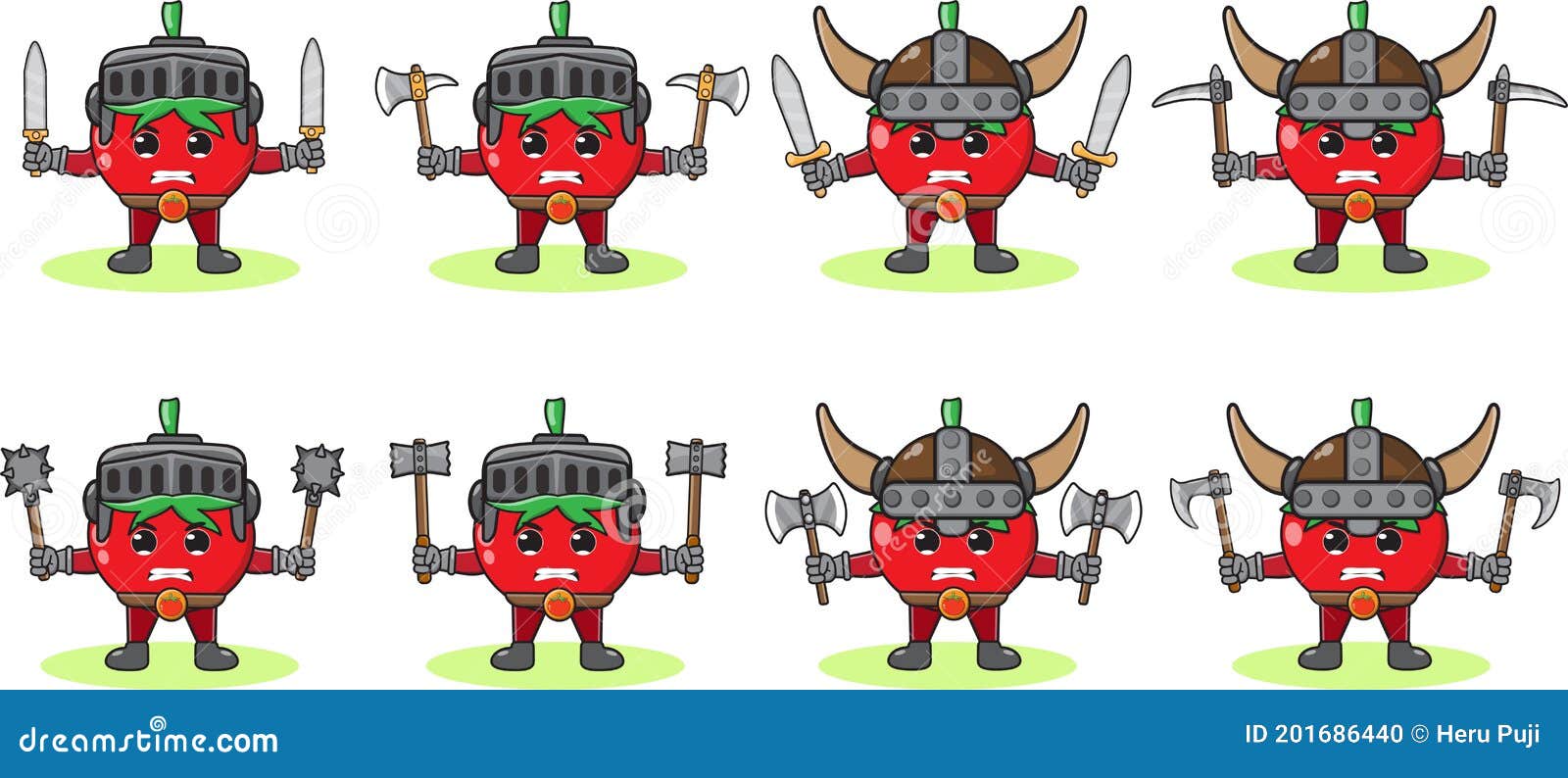 Illustration Vector Graphic Cartoon Tomato Knight Set 3 Stock Vector ...