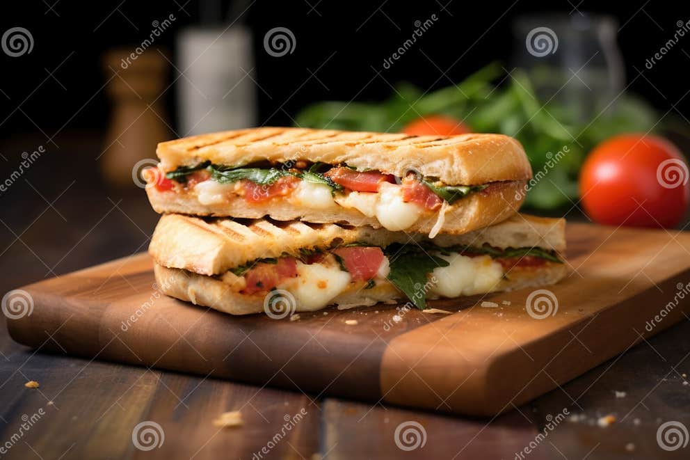 Tomato and Mozzarella Panini on a Large, Slate Board Stock Photo ...
