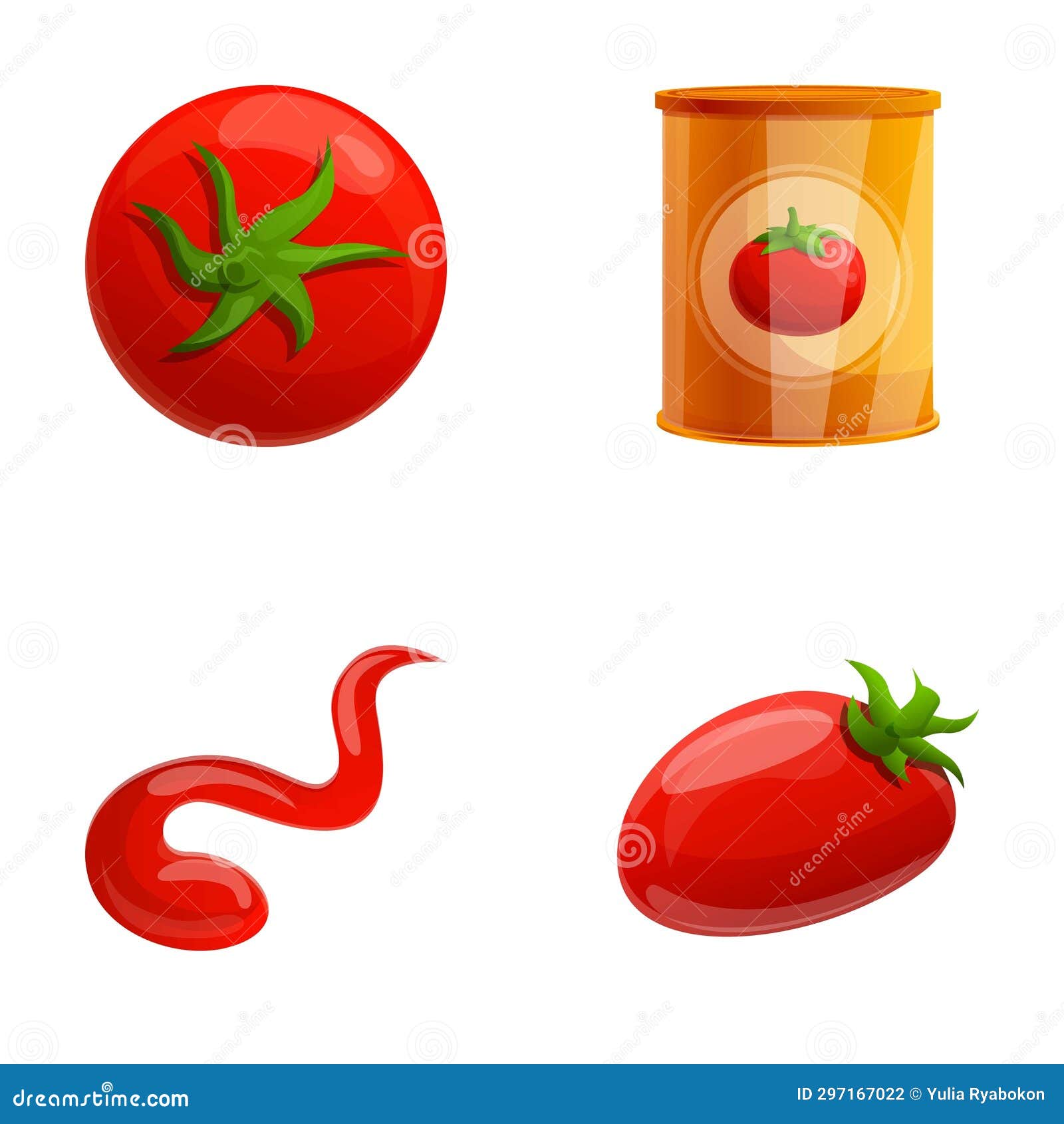 Tomato Paste Icons Set Cartoon Vector. Red Vegetable and Can of Tomato ...
