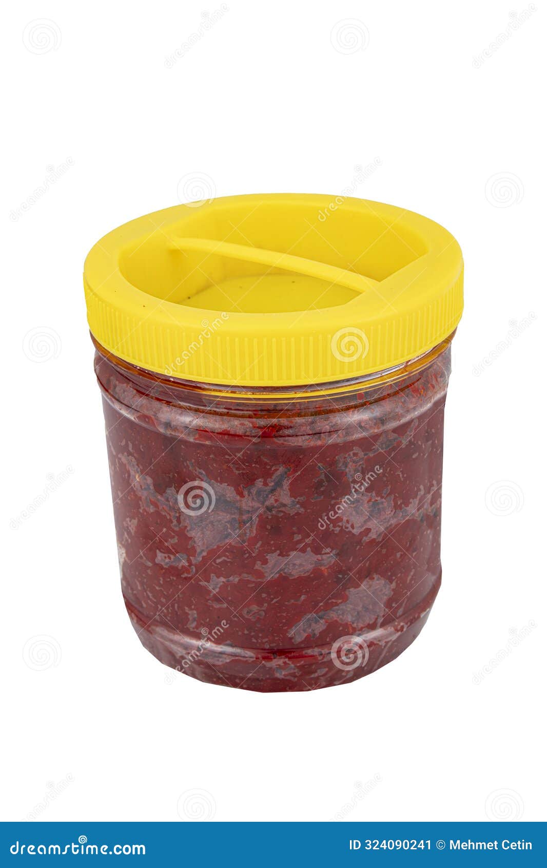Tomato Paste in Plastic Jar Isolated on White Background. Plastic ...