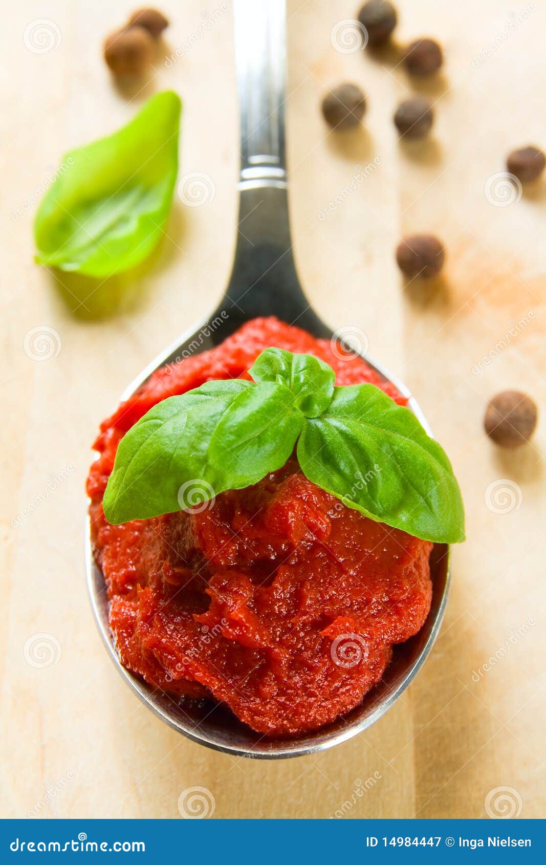 Tomato paste on spoon stock image. Image of wood, vegetables - 14984447