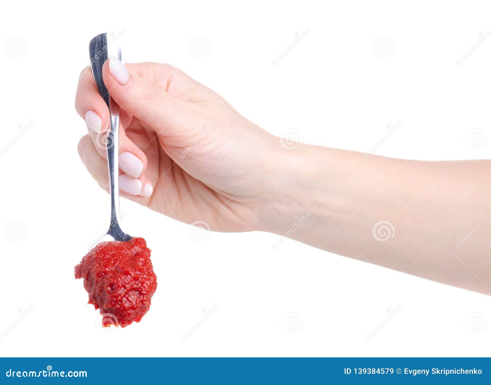 Tomato Paste in Spoon in Hand Stock Image - Image of fruit, product ...
