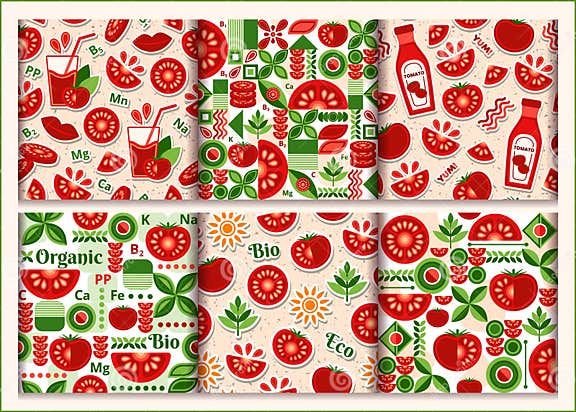 Tomato Patterns in Simple Geometric Style. Stock Vector - Illustration ...
