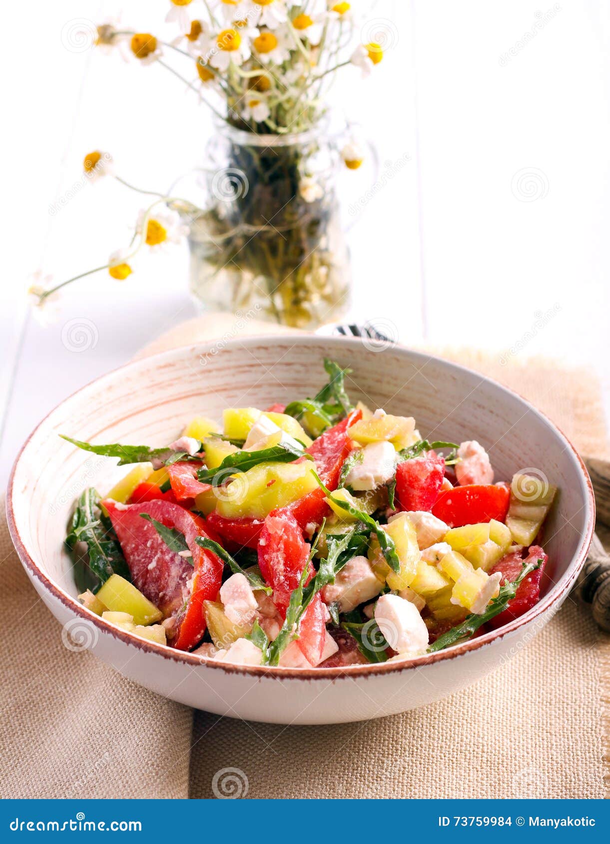 Tomato, Pepper, Rocket and Feta Salad Stock Photo - Image of food ...