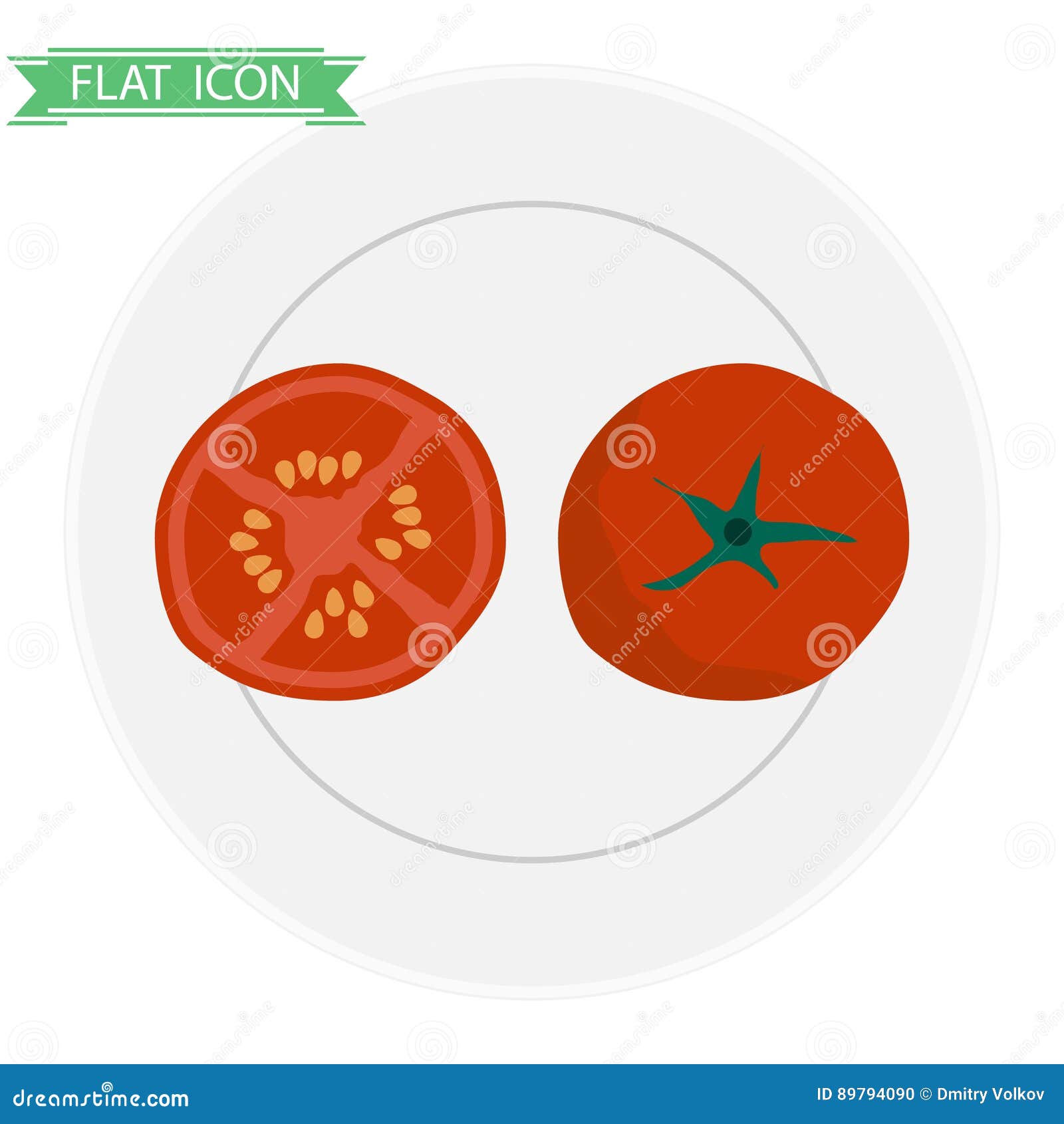 Tomato on a plate stock vector. Illustration of icon - 89794090