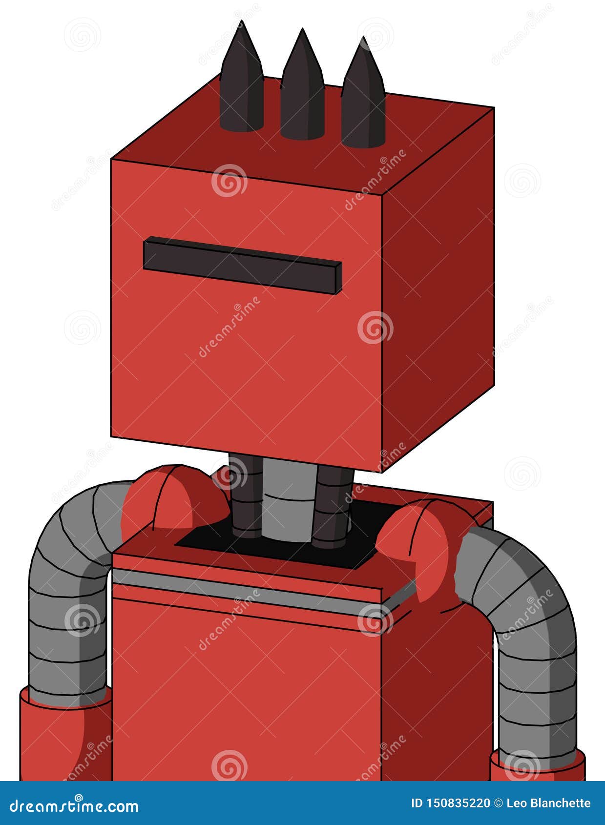 Tomato-Red Droid with Box Head and Black Visor Cyclops and Three Dark ...