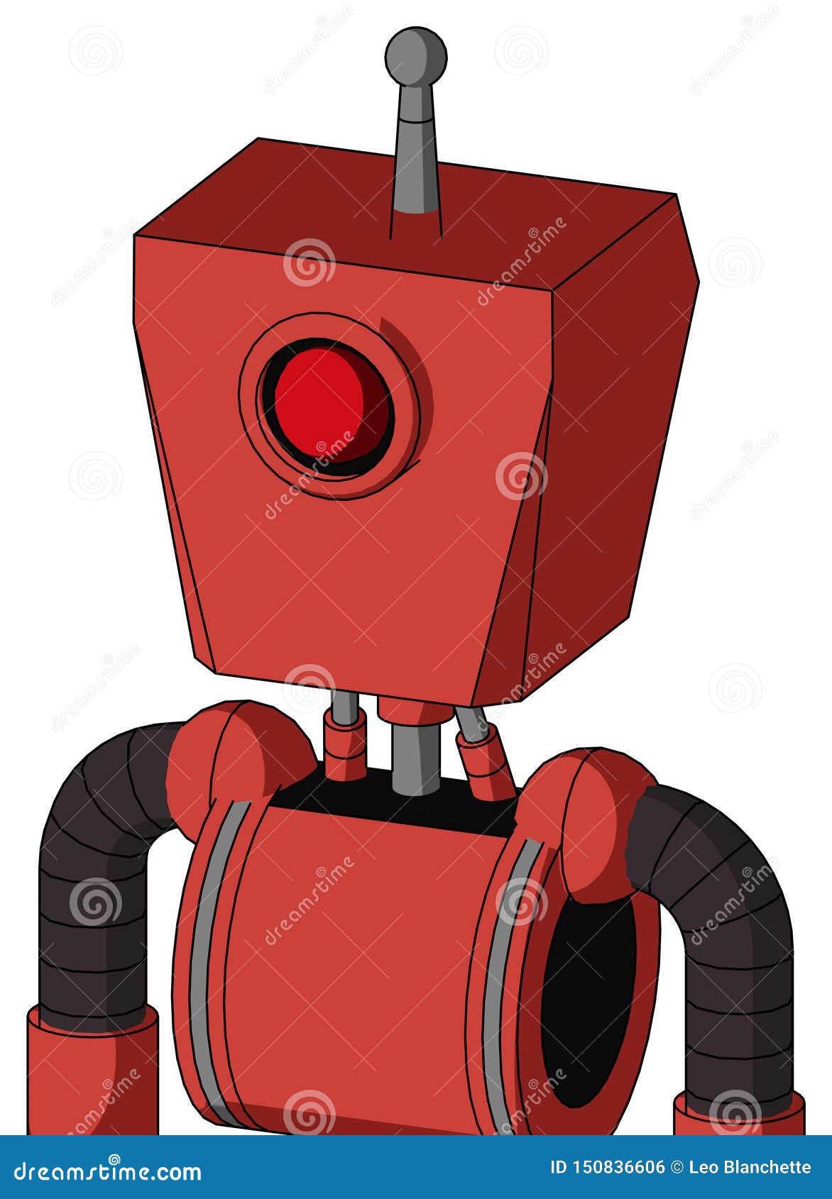 Tomato-Red Droid with Box Head and Cyclops Eye and Single Antenna Stock ...