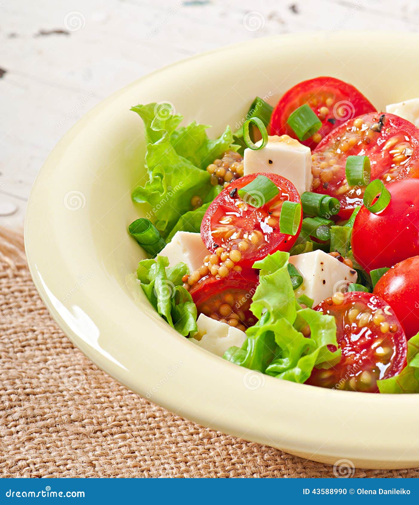 Tomato Salad with Lettuce, Cheese Stock Photo - Image of gastronomy ...
