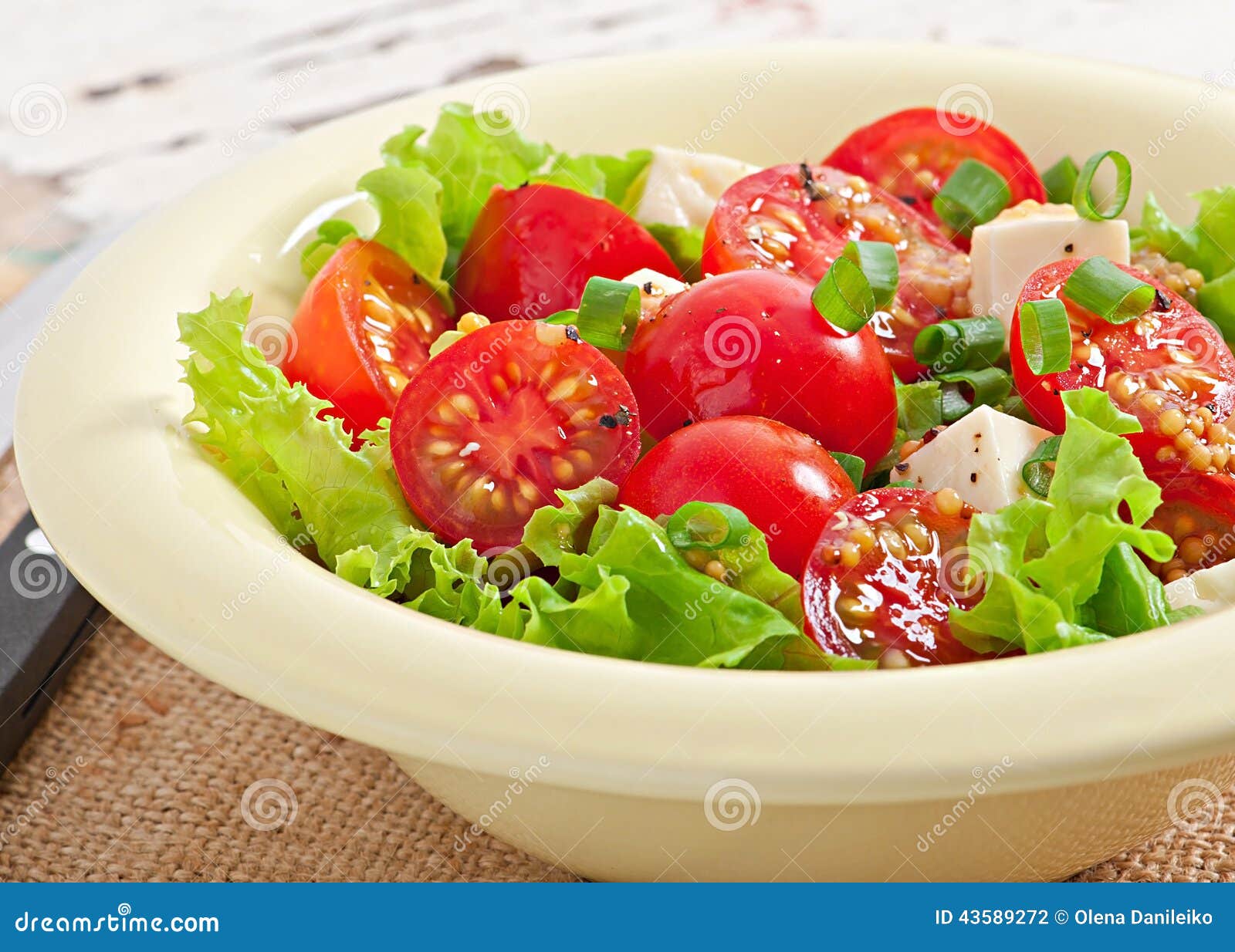 Tomato Salad with Lettuce, Cheese Stock Photo - Image of onion, lettuce ...