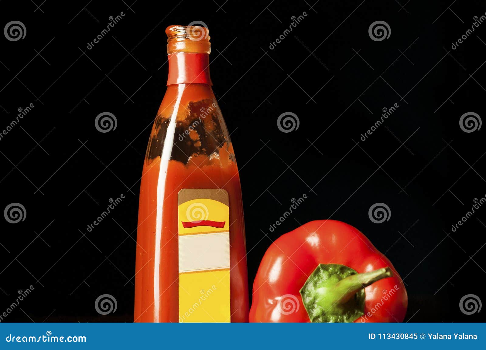 Tomato Sauce In A Glass Bottle On A Black Background Stock Image Image Of Cooking Bottle