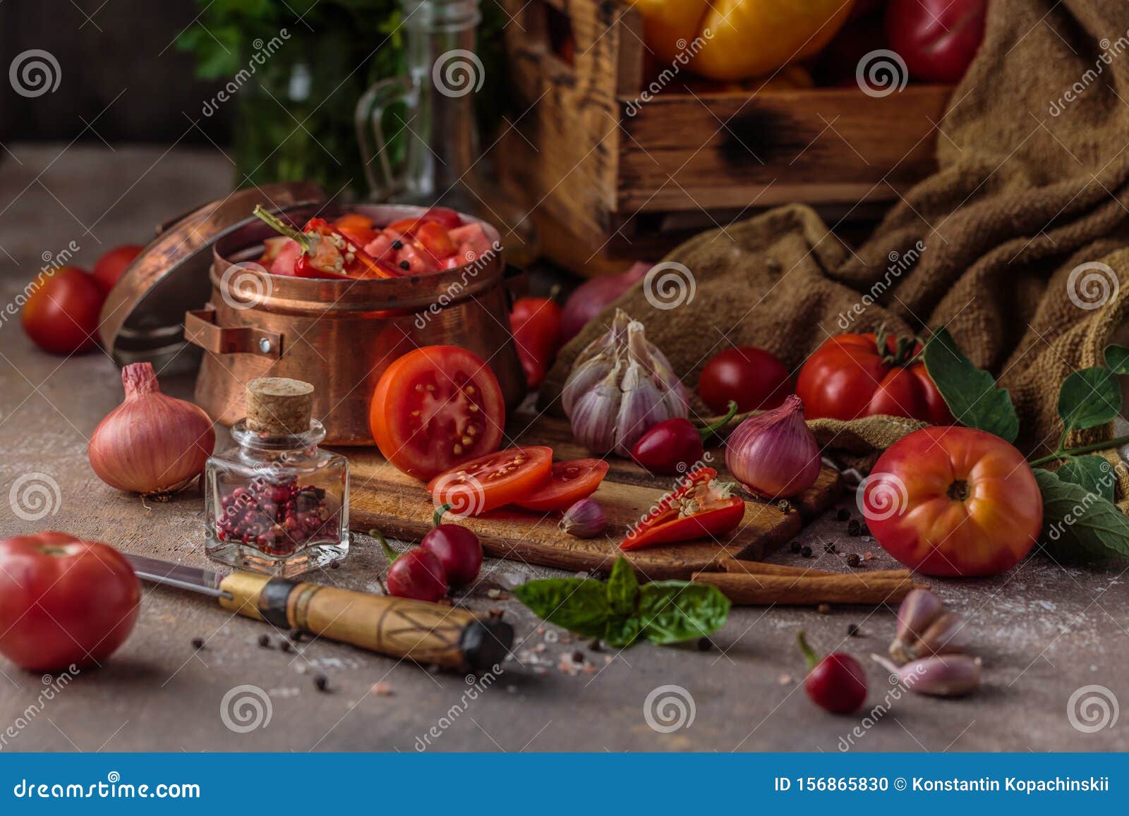 Tomato Sauce Making Process, Assorted Vegetables Stock Photo - Image of ...