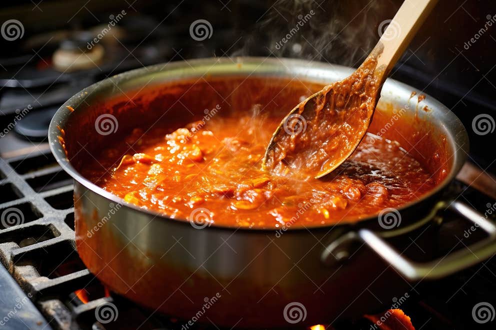 Tomato Sauce Simmering in a Pan Stock Photo - Image of cuisine ...