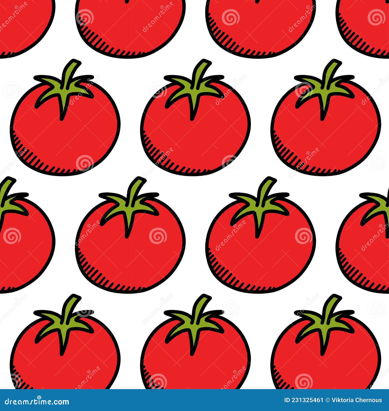 Tomato Seamless Doodle Pattern, Vector Color Illustration Stock Vector ...