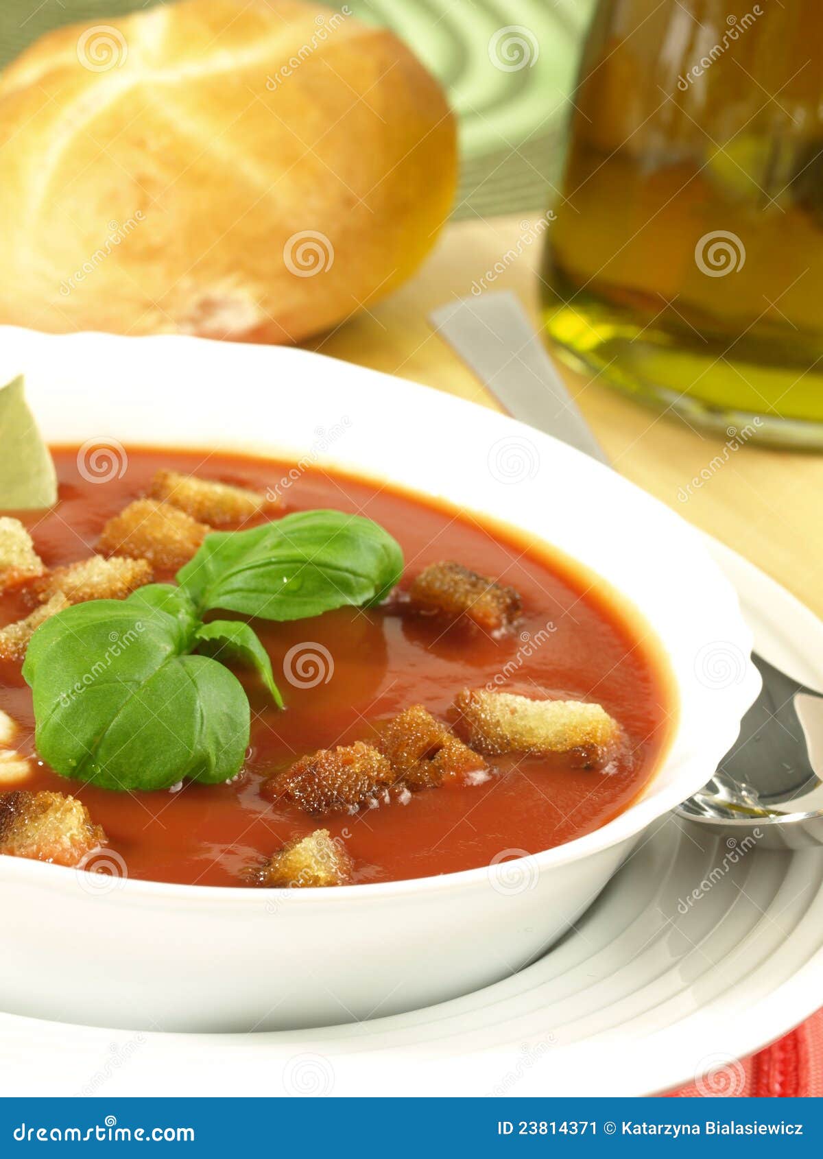 Tomato Soup With Croutons And Bread Stock Image Image Of Savoury
