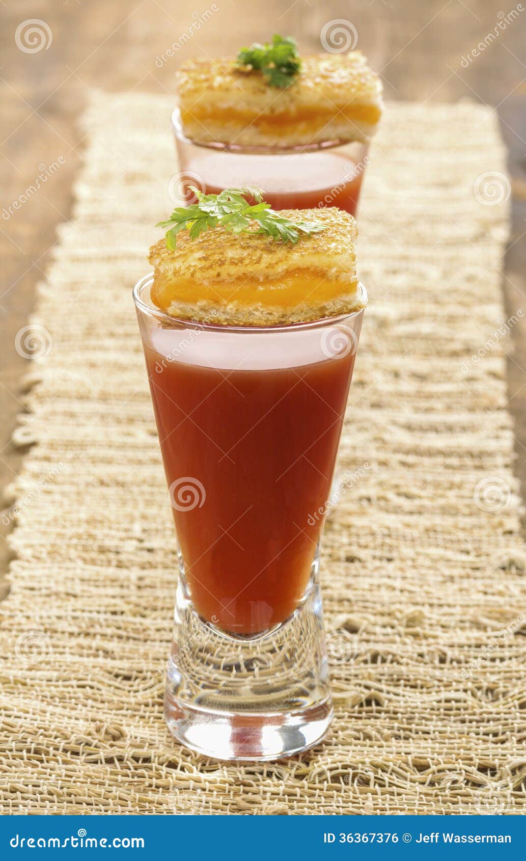 Tomato Soup Shooter with Grilled Cheese Appetizers Stock Photo - Image ...