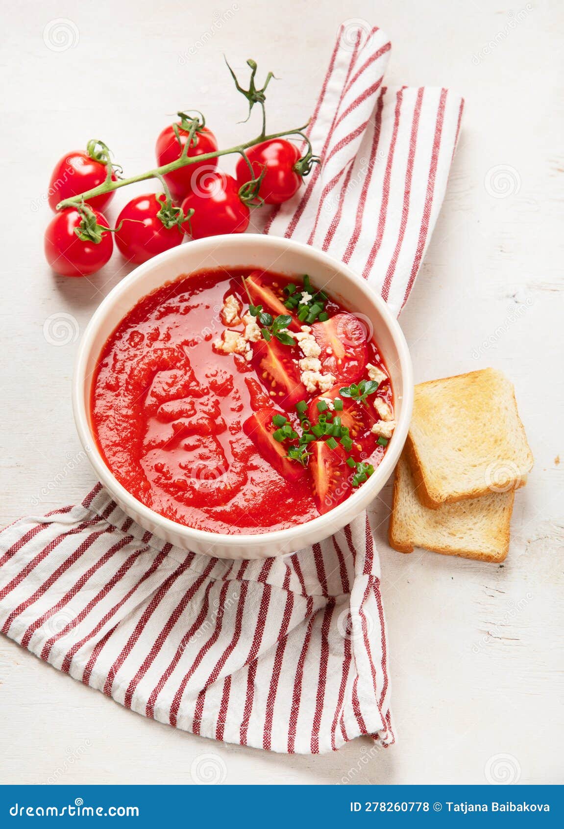 Tomato Soup on White Table, Top View Stock Photo - Image of healthy ...