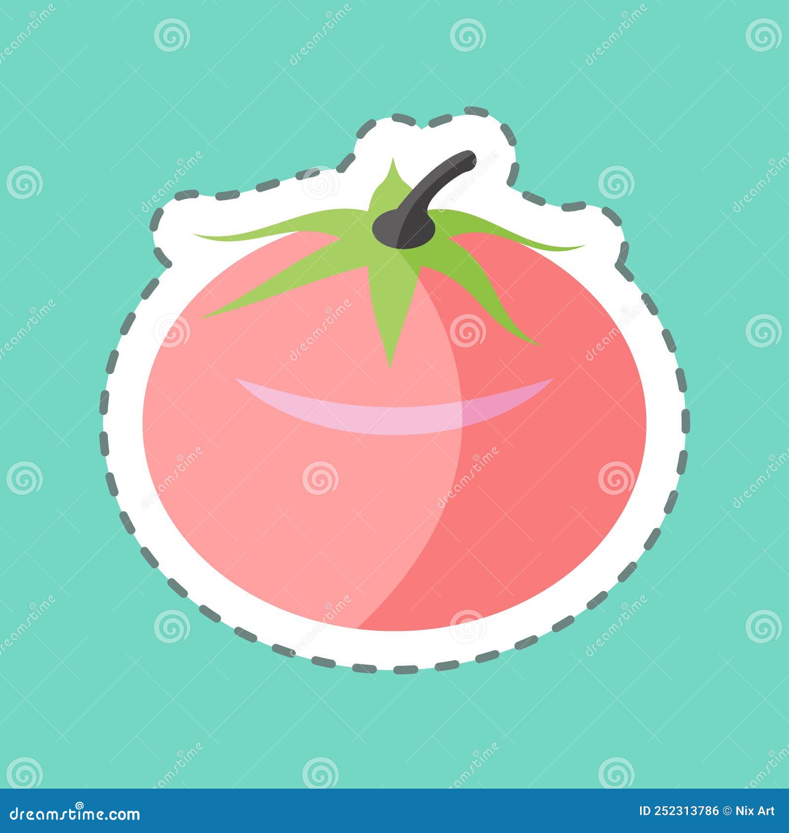 Tomato Sticker in Trendy Line Cut Isolated on Blue Background Stock ...