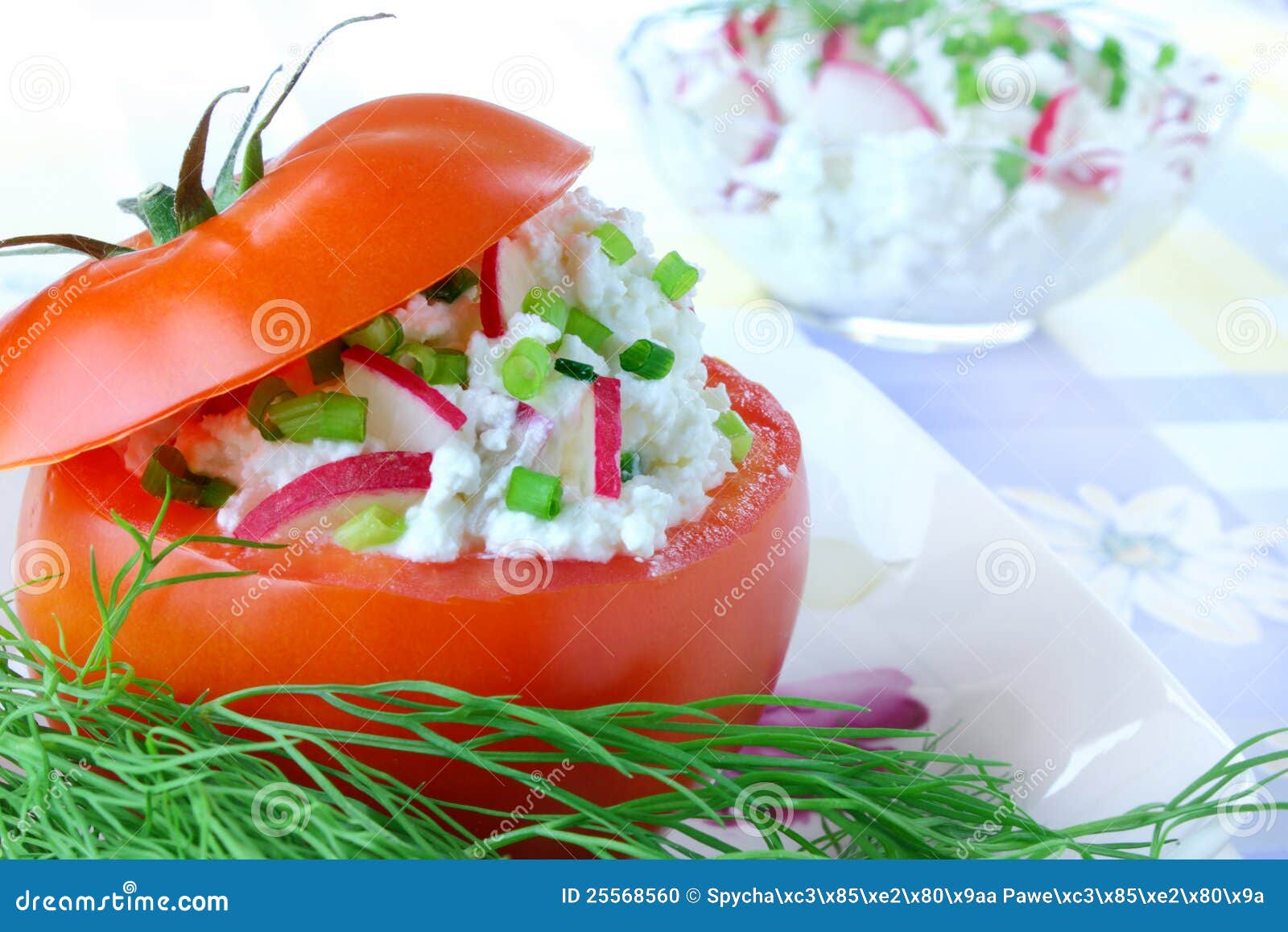 Tomato Stuffed Cottage Cheese Stock Photo - Image of vegetable, chives ...