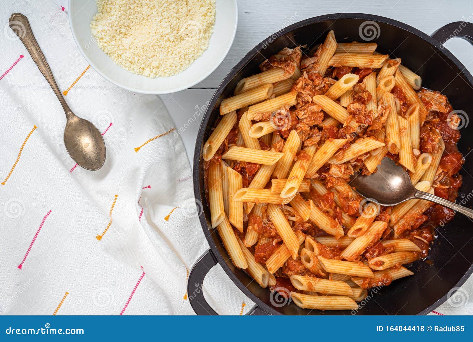 Tomato and Tuna Fish Pasta with Parmesan Stock Photo - Image of italian ...