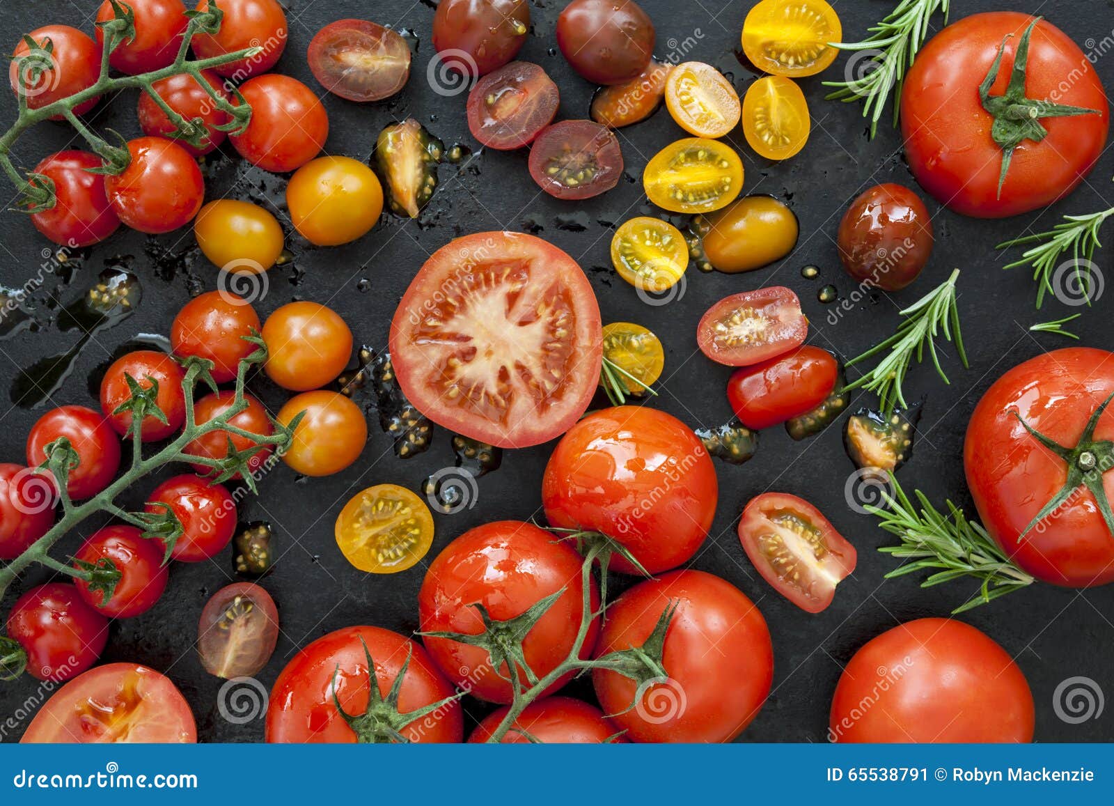 Tomato Varieties on Black Overhead View Stock Image - Image of ...