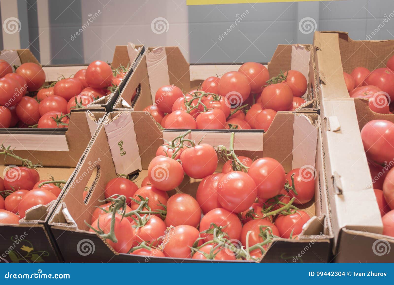 Tomatoes in Boxes on the Counter Stock Photo - Image of juicy, antique ...