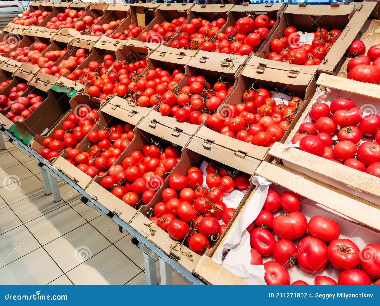Tomatoes are in Boxes in the Supermarket Stock Photo - Image of ...