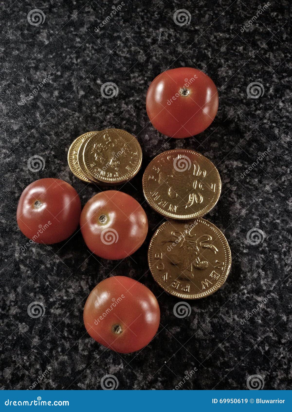 Tomatoes and coins stock image. Image of still, cost - 69950619