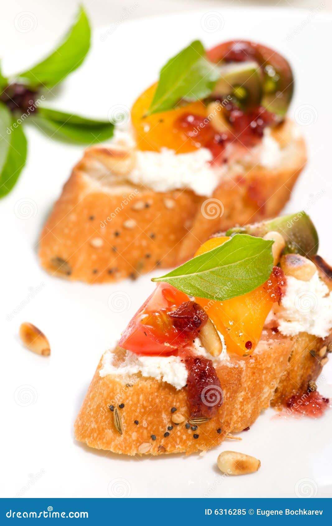 Tomatoes and Cream Cheese Canapes Stock Image - Image of salad, grain ...