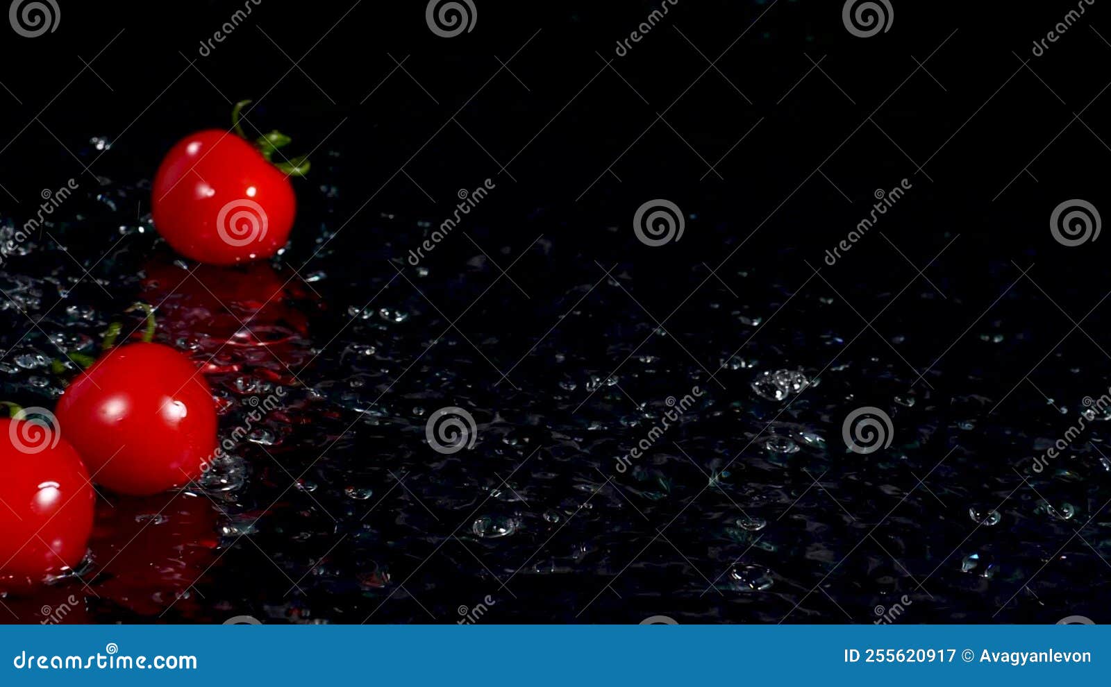 Tomatoes Falling into the Water with a Splash and Bubbles on Black ...
